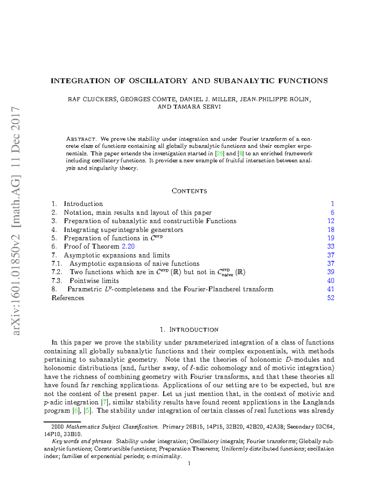 1601 - Cours - arXiv:1601 [math] 11 Dec 2017 INTEGRATION OF OSCILLATORY AND SUBANALYTIC ...