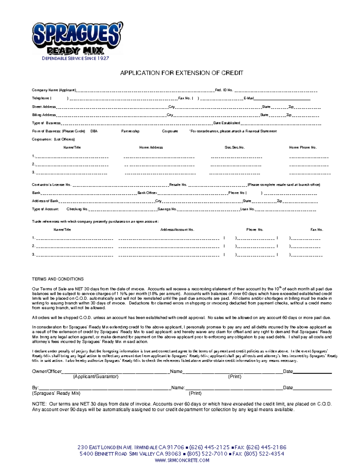 Credit Application SRM - D EPENDABLE S ERVICE S INCE 1927 APPLICATION ...