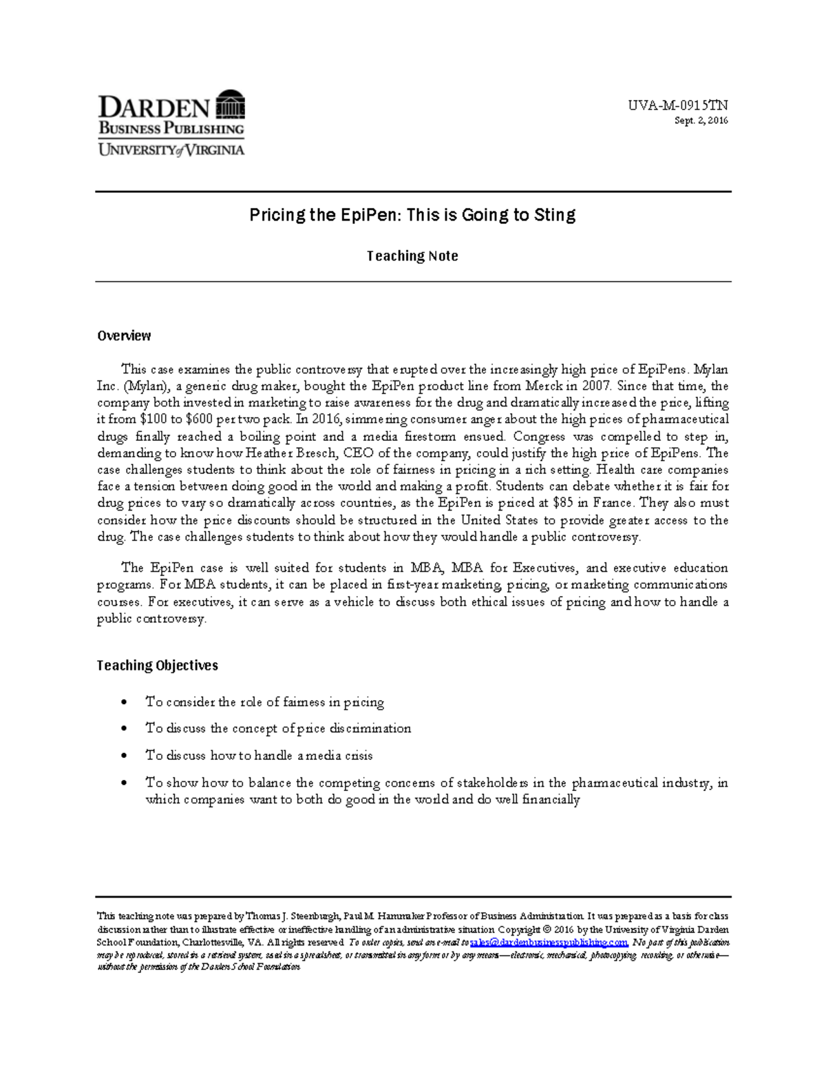 M-0915TN - Case study - UVA-M-0915TN Sept. 2, 2016 This teaching note ...