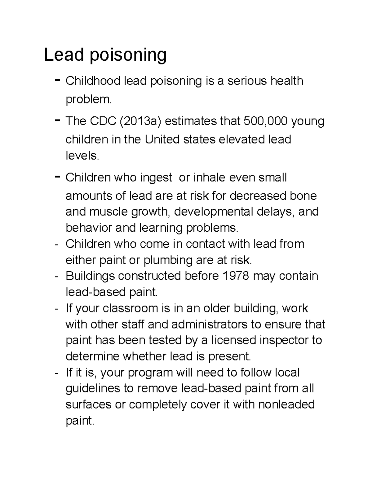 Lead poisoning - The CDC (2013a) estimates that 500,000 young children ...