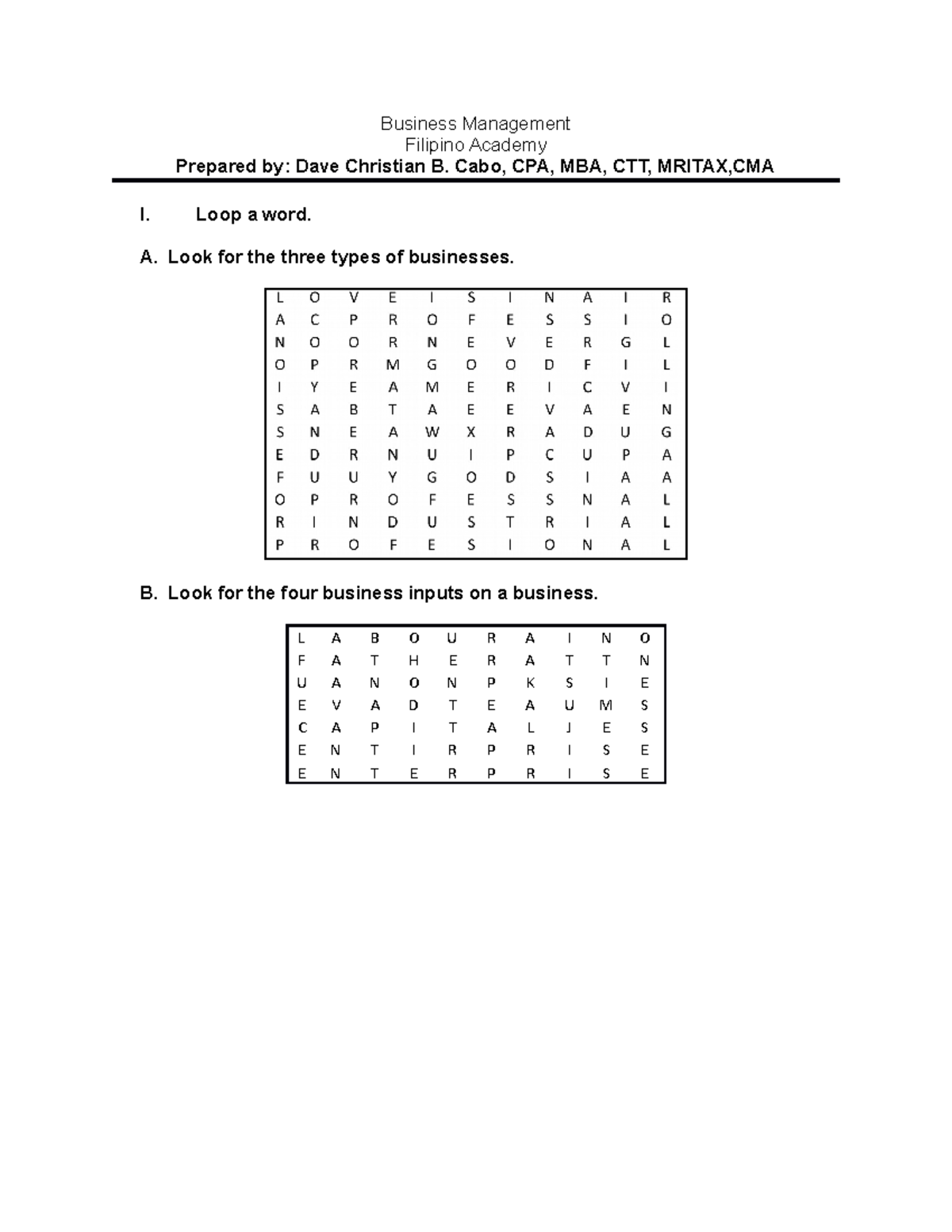 Business Management Activity 1 - Business Management Filipino Academy ...