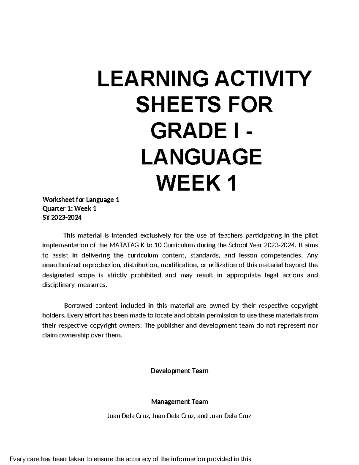 LAS-Q`1 W1 Language - corrected - LEARNING ACTIVITY SHEETS FOR GRADE I ...