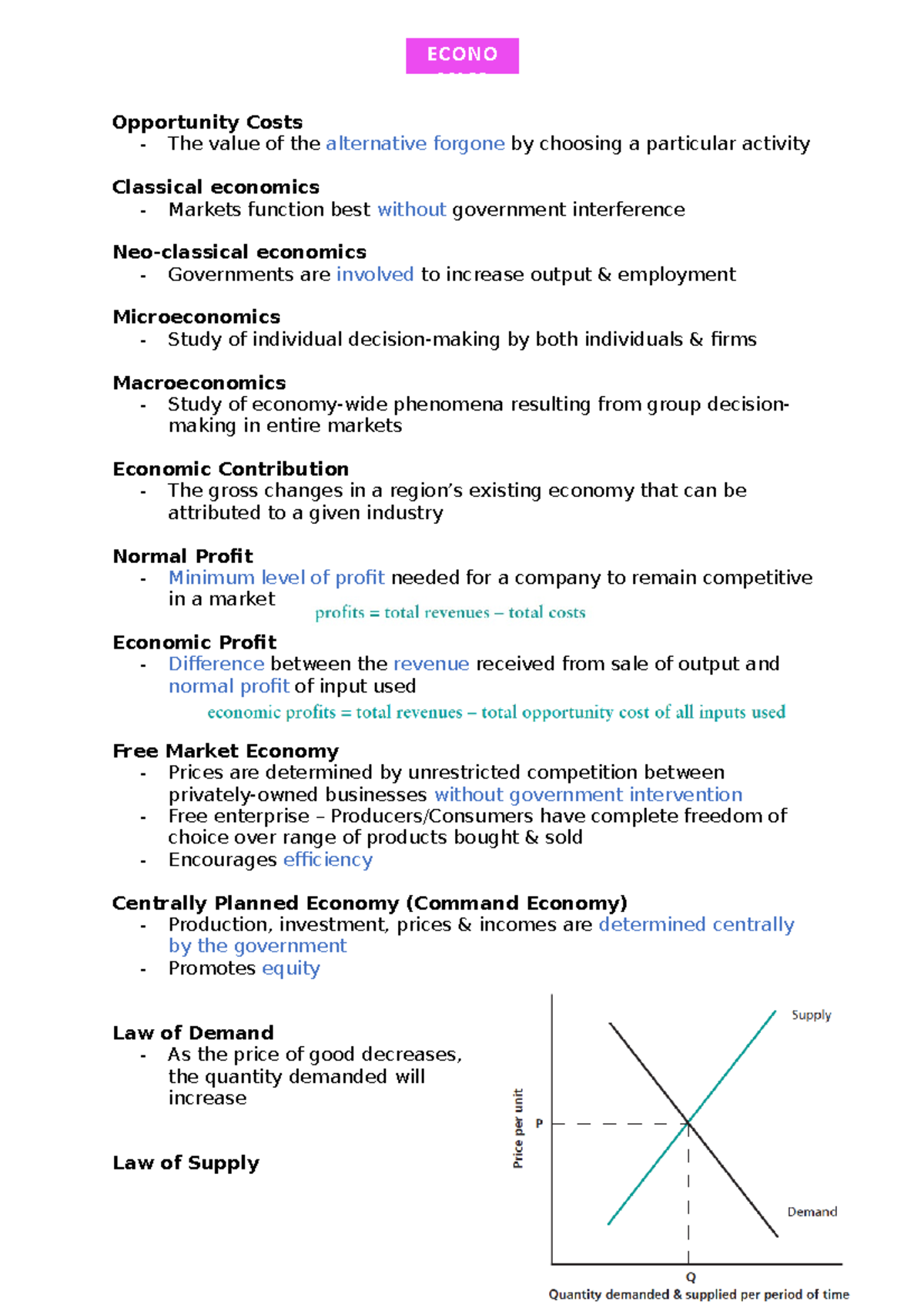 Economics Notes & Glossary - Opportunity Costs - The value of the ...