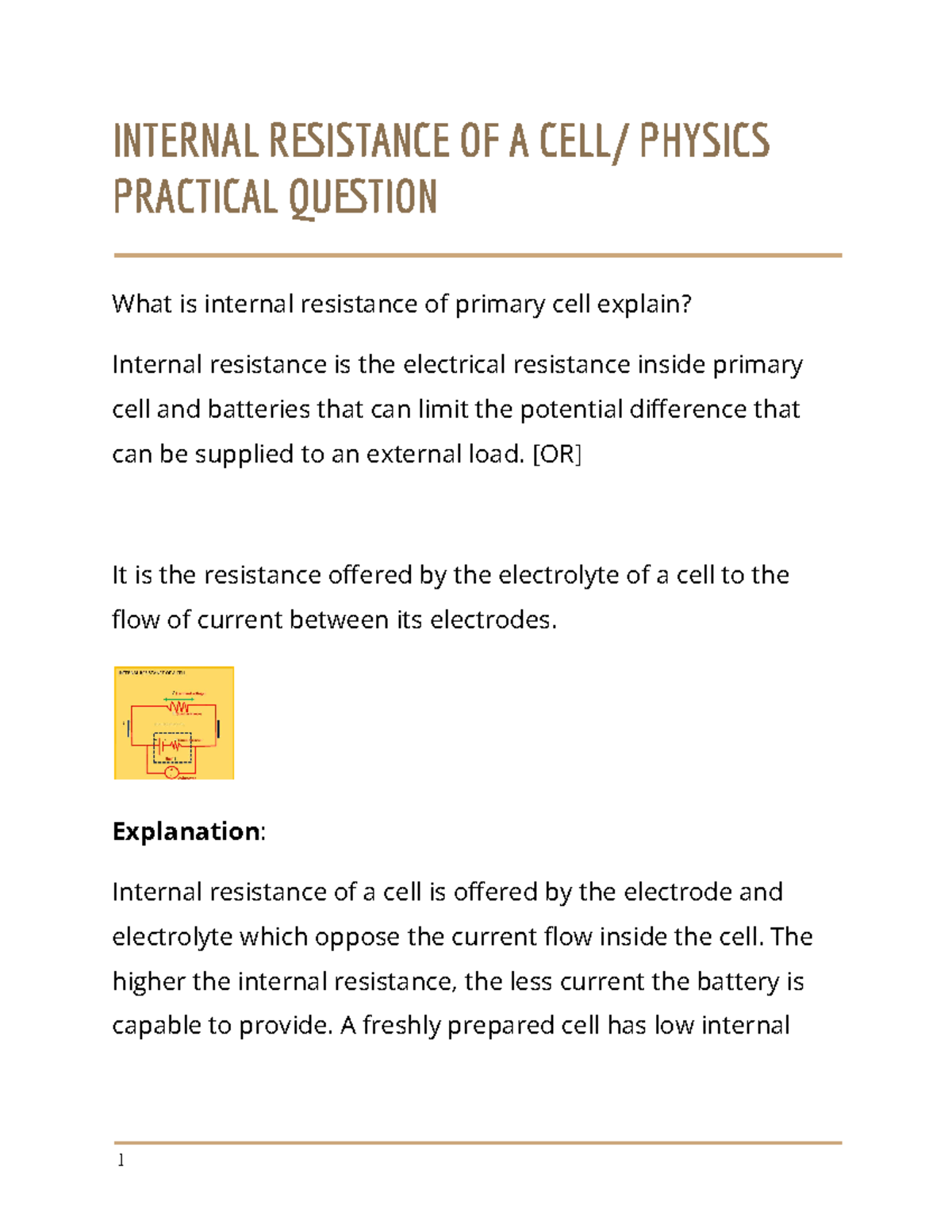 Internal Resistance OF A CELL- Physics Practical Question - INTERNAL ...