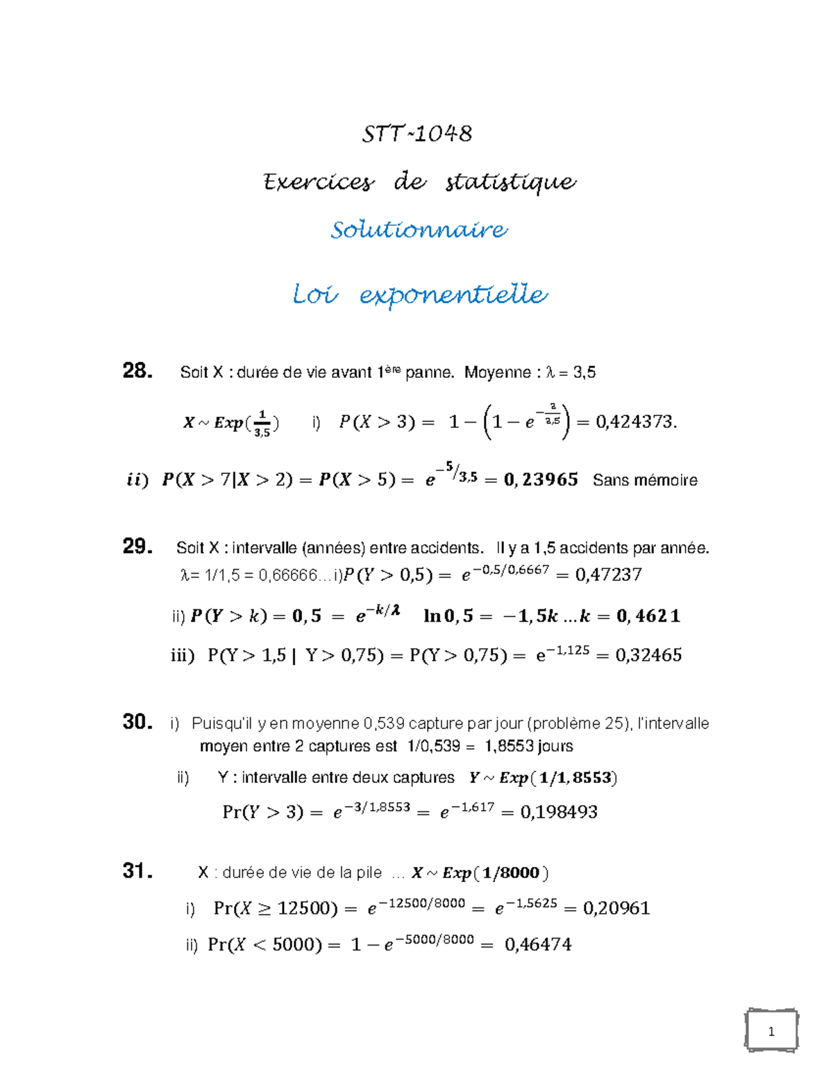 Solutionnaire exercices - Warning: TT: undefined function: 32 STT- 1048 Exercices de statistique ...