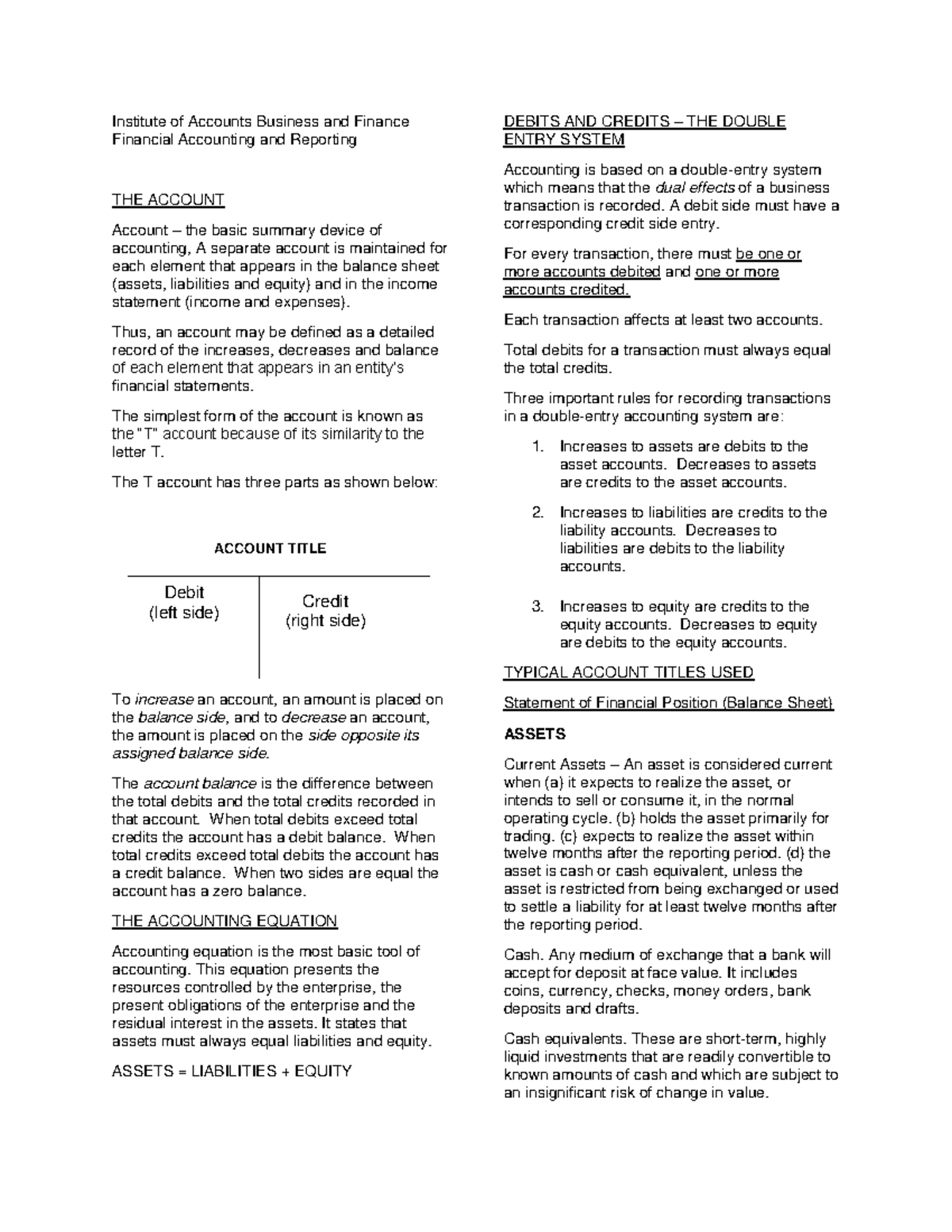 Accounting Equation Warning Tt Undefined Function 32 Institute Of