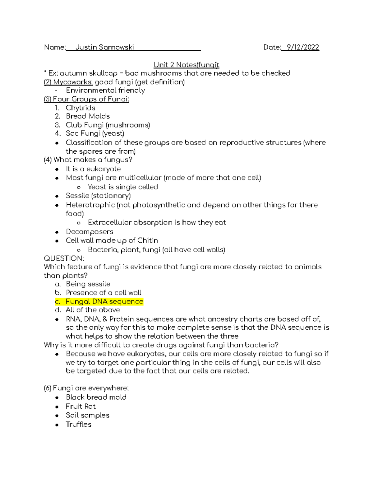 Unit 2 Lecture Notes - Name: Justin Sarnowski. Date: 9/12/ . Unit 2 ...