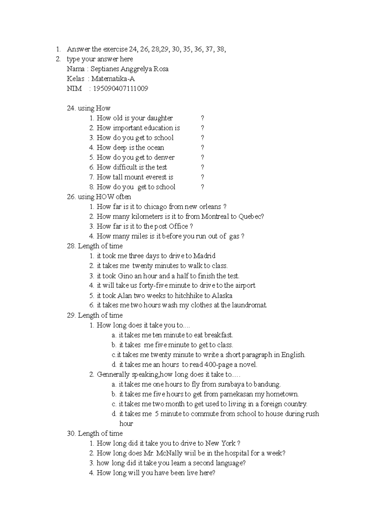 review of question - Answer the exercise 24, 26, 28,29, 30, 35, 36, 37 ...