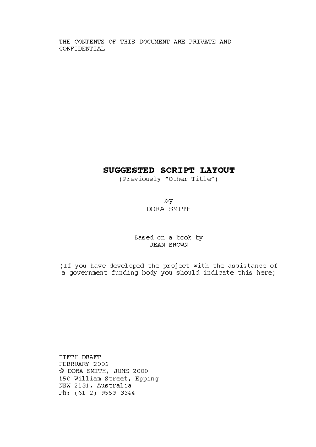Australian Script Layout - THE CONTENTS OF THIS DOCUMENT ARE PRIVATE ...