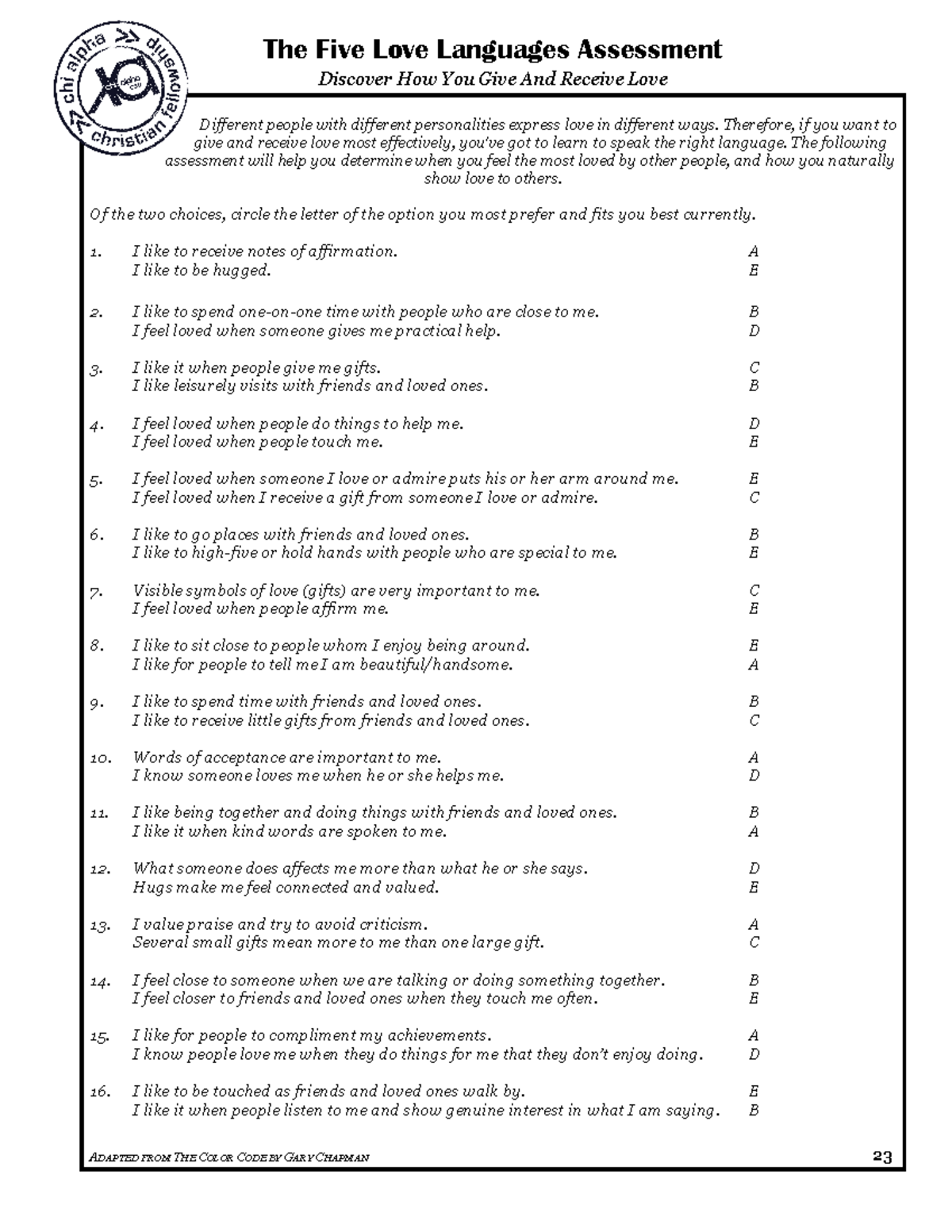 The Five Love Languages Assessment - The Five Love Languages Assessment ...