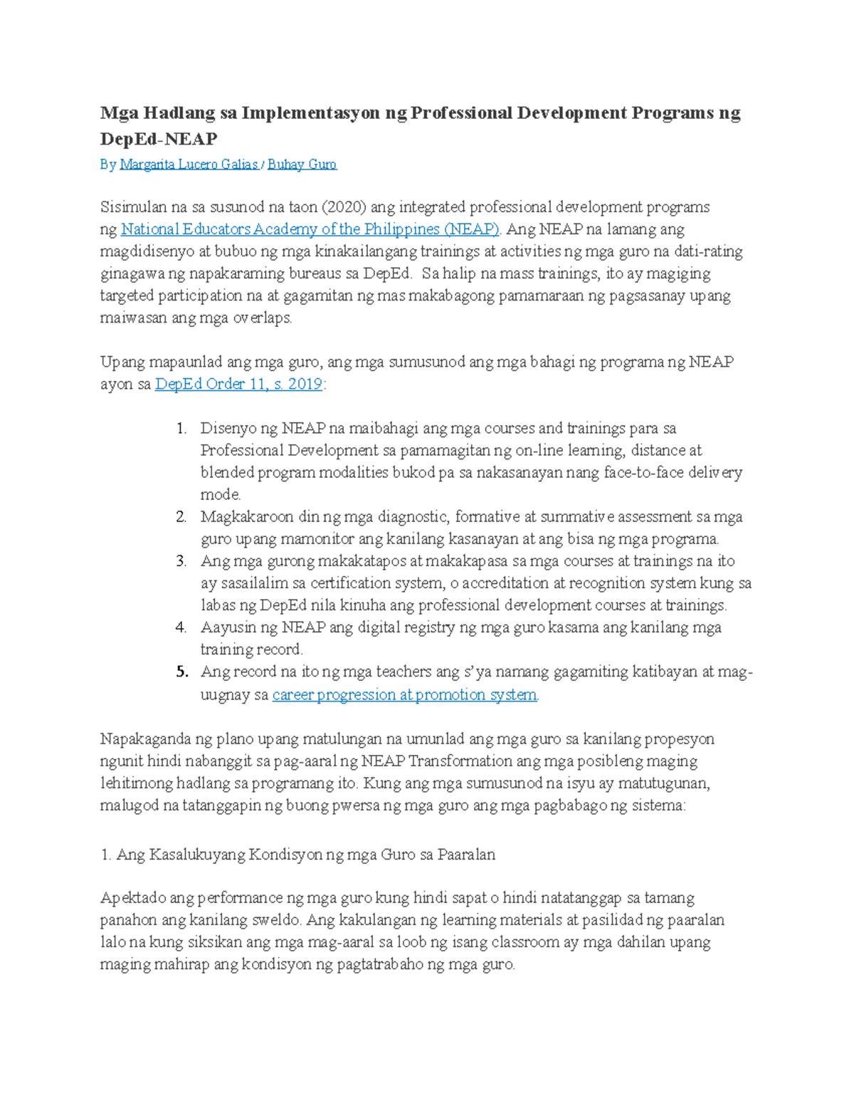 Seminar ng guro sa Dep Ed - Mga Hadlang sa Implementasyon ng ...