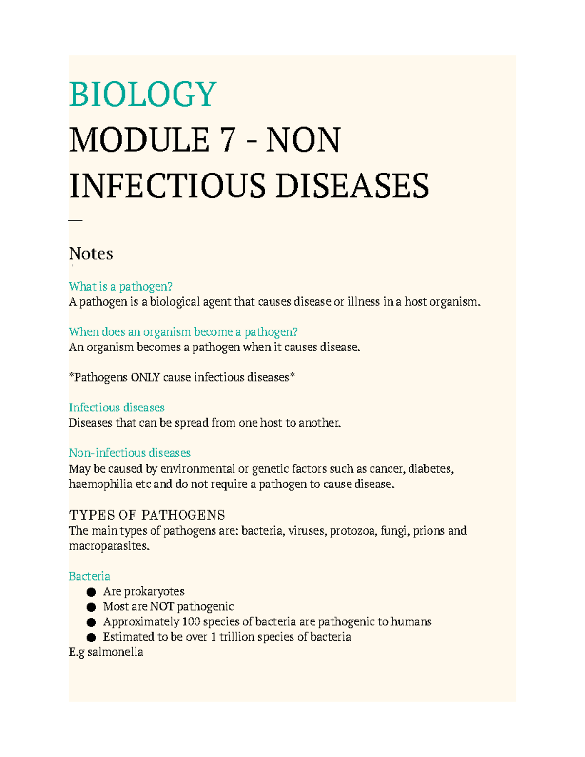 Biology - Module 7 - BIOLOGY MODULE 7 - NON INFECTIOUS DISEASES ...