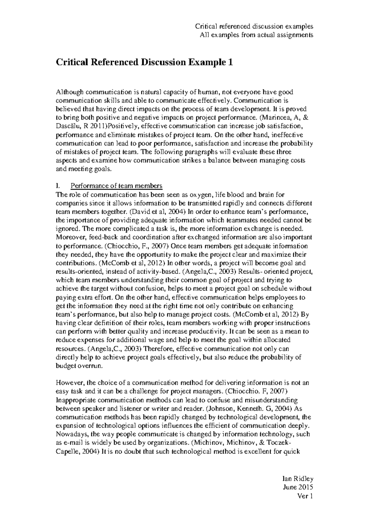 Critical Referenced Discussion Examples - Communication is believed ...