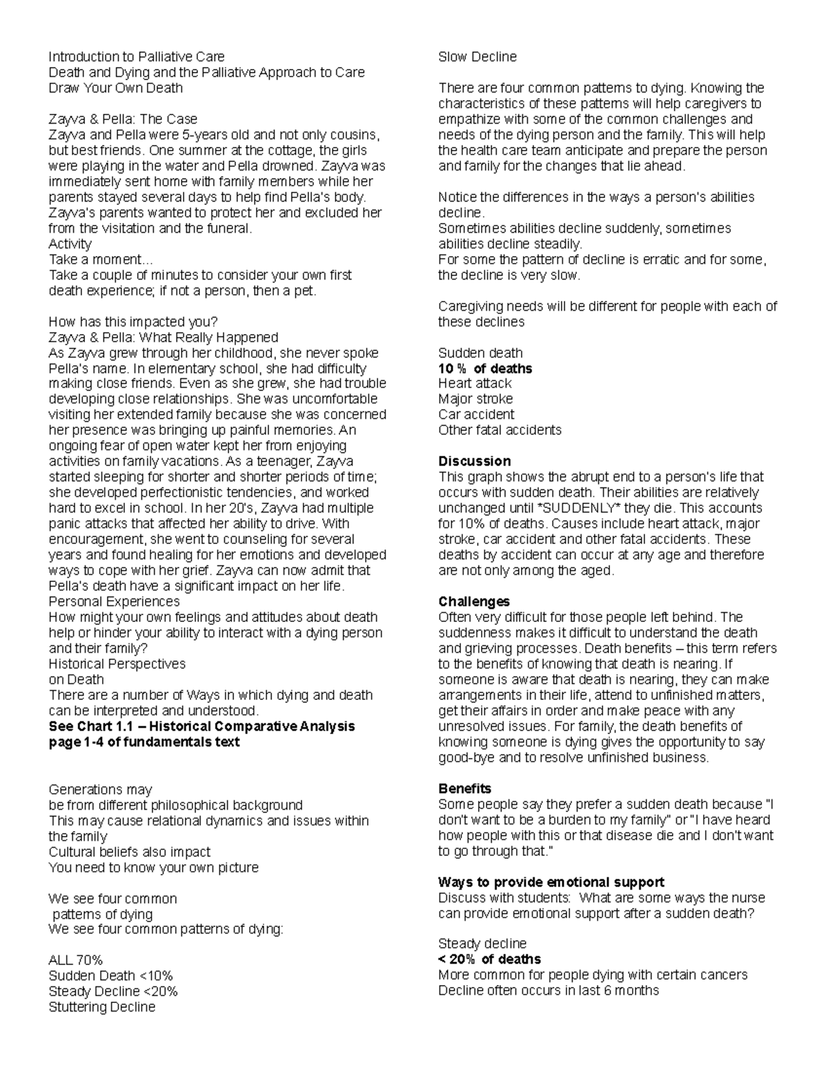 Pall #2 - Lecture notes 4-7 - Introduction to Palliative Care Death and ...