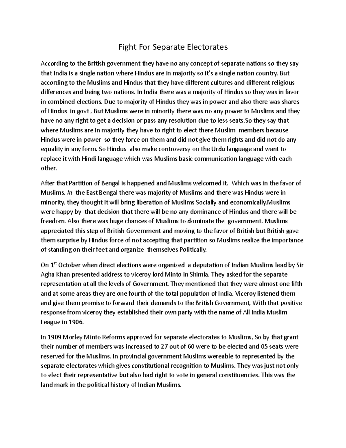 Fight For Separate Electorates - Fight For Separate Electorates ...