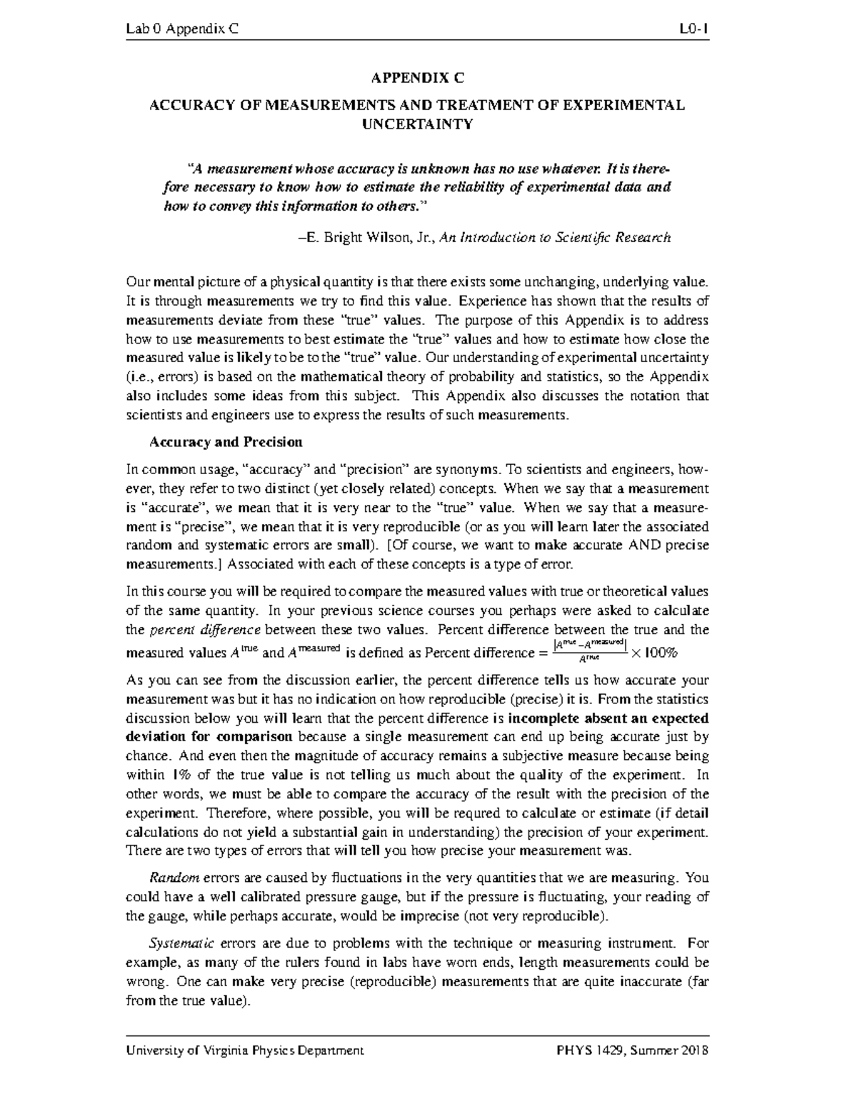 Error Propagation Appendix C - Lab 0 Appendix C L0- APPENDIX C ACCURACY OF MEASUREMENTS AND ...