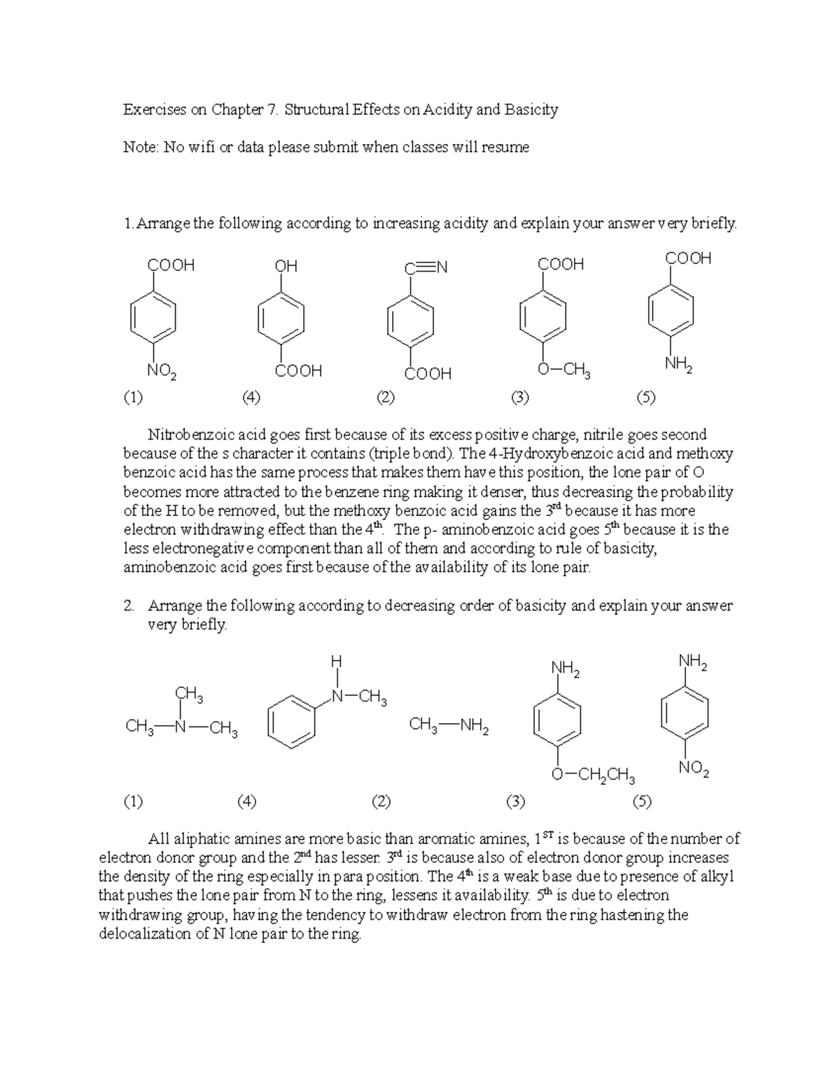 Organic Chemistry - Excerises on Acidity and basicity of Organic ...