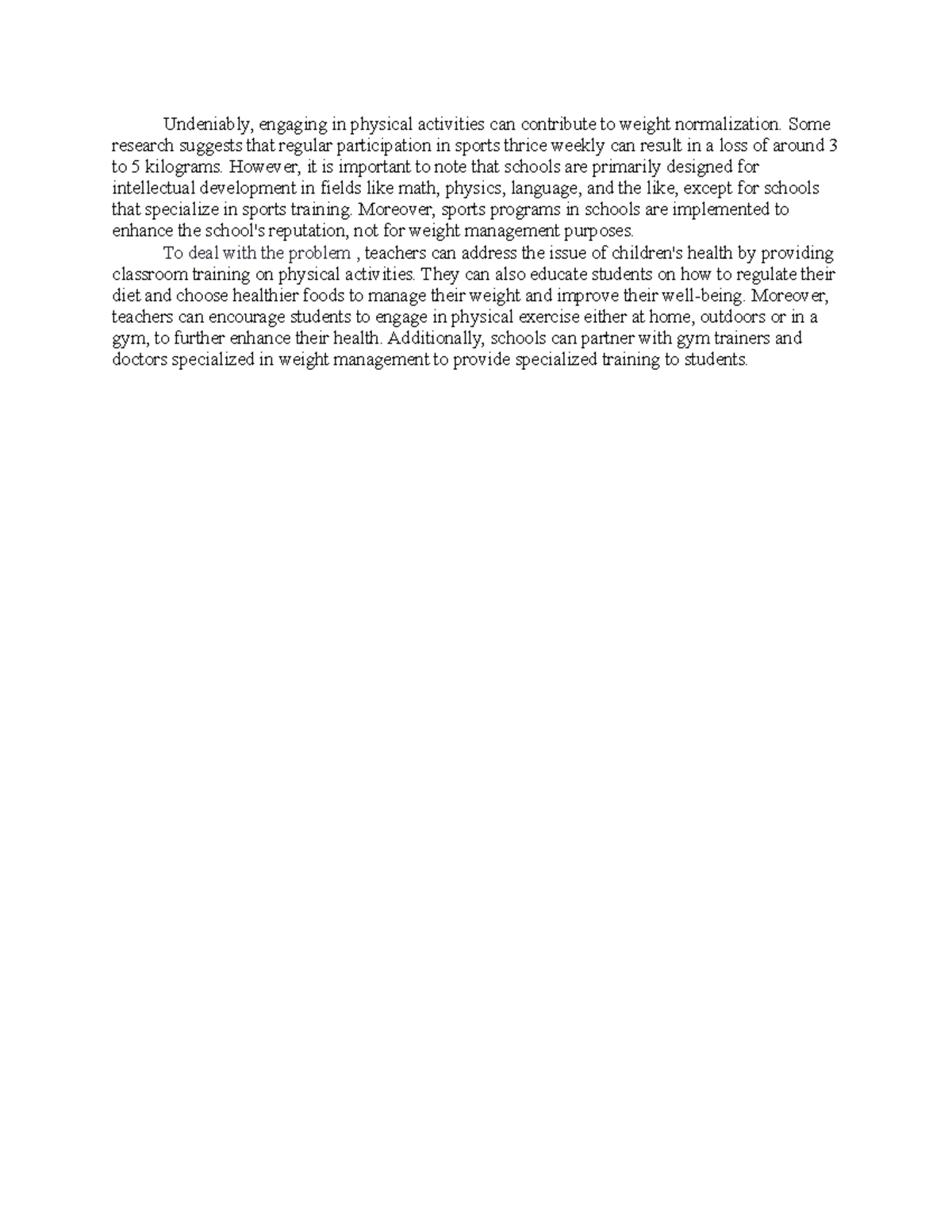 Write a body paragraph - Unit 2 - Undeniably, engaging in physical ...