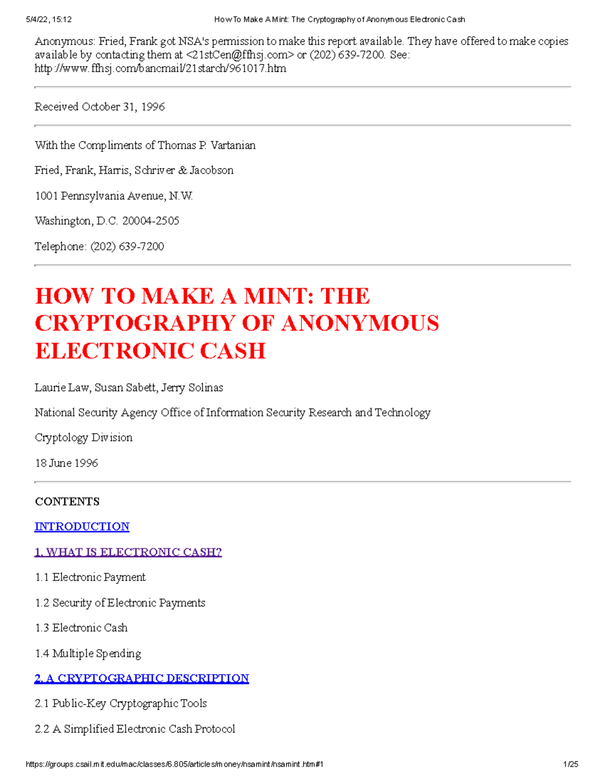How To Make A Mint The Cryptography of Anonymous Electronic Cash ...