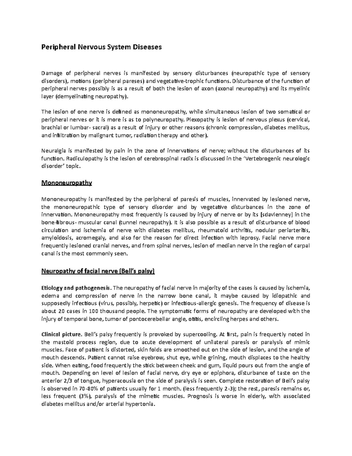 Peripheral Nervous System Diseases - Disturbance of the function of ...