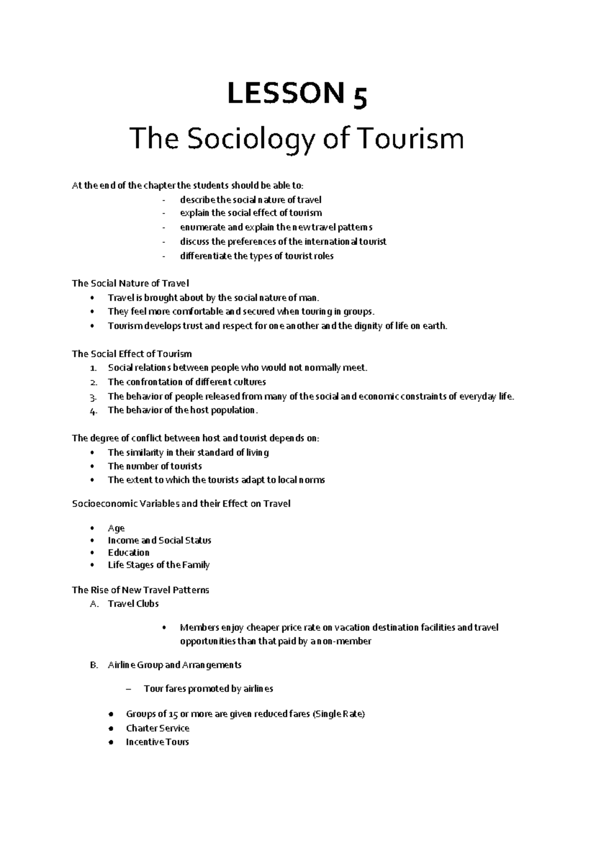 Lesson-5asdasdasdas - LESSON 5 The Sociology of Tourism At the end of ...