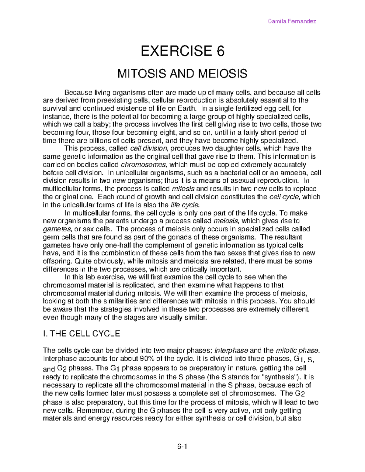 LM EX6 Mitosis LAB-3 - EXERCISE 6 MITOSIS AND MEIOSIS Because living ...