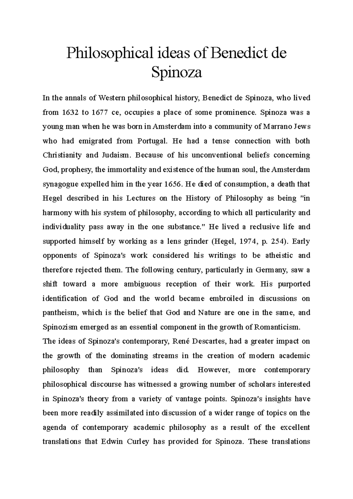 Philosophical ideas of Benedict de Spinoza - Spinoza was a young man ...