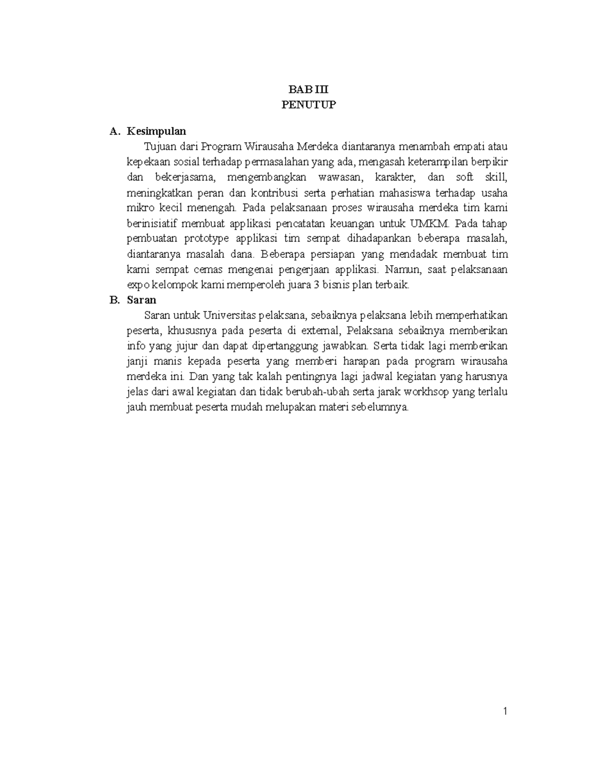 WMK 3 - Laporan - BAB III PENUTUP A. Kesimpulan Tujuan dari Program ...