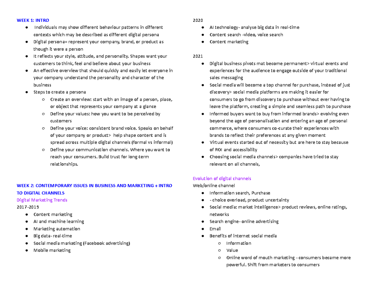 Digital Marketing & Social Media Lecture Notes - WEEK 1: INTRO ...