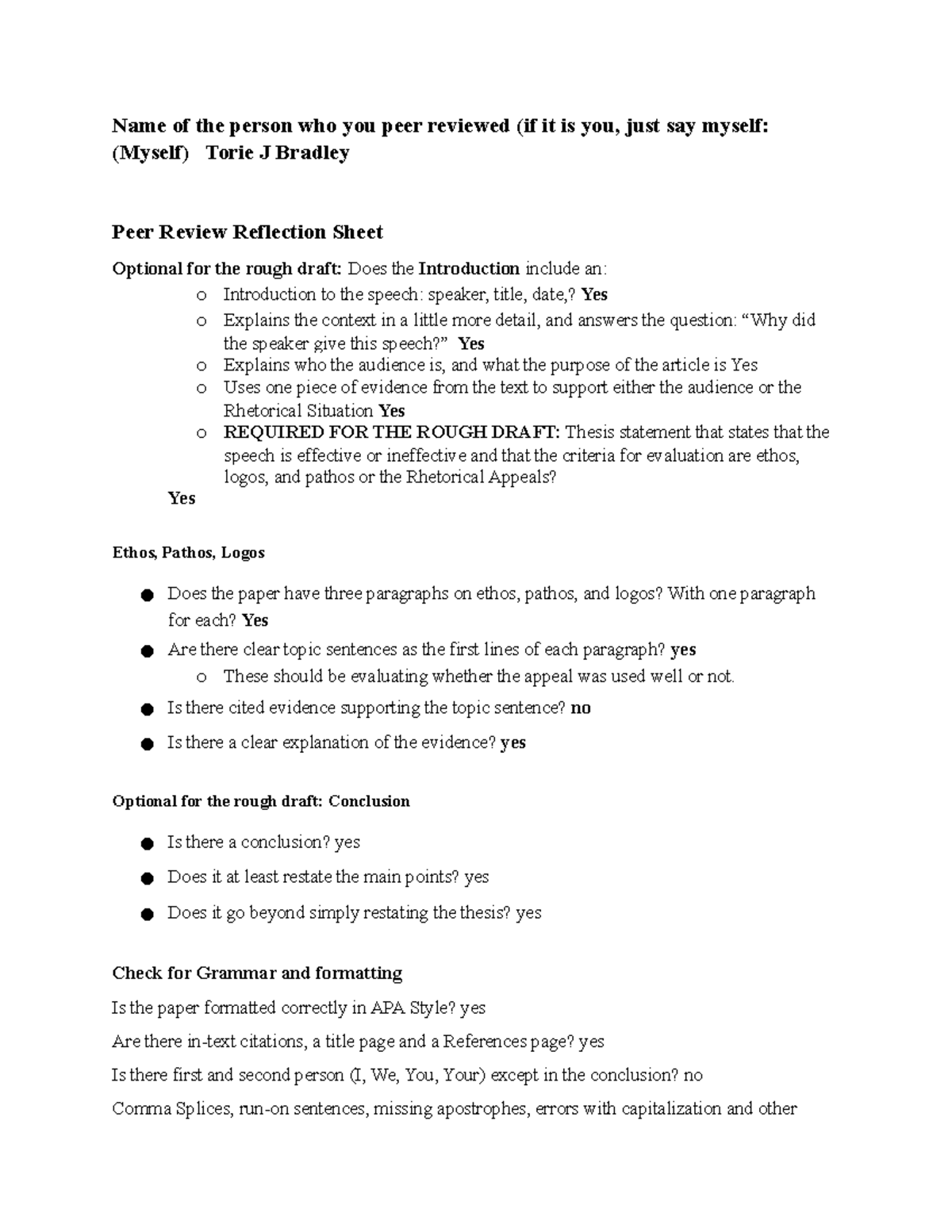 RA Peer Review Checklist - Name of the person who you peer reviewed (if ...