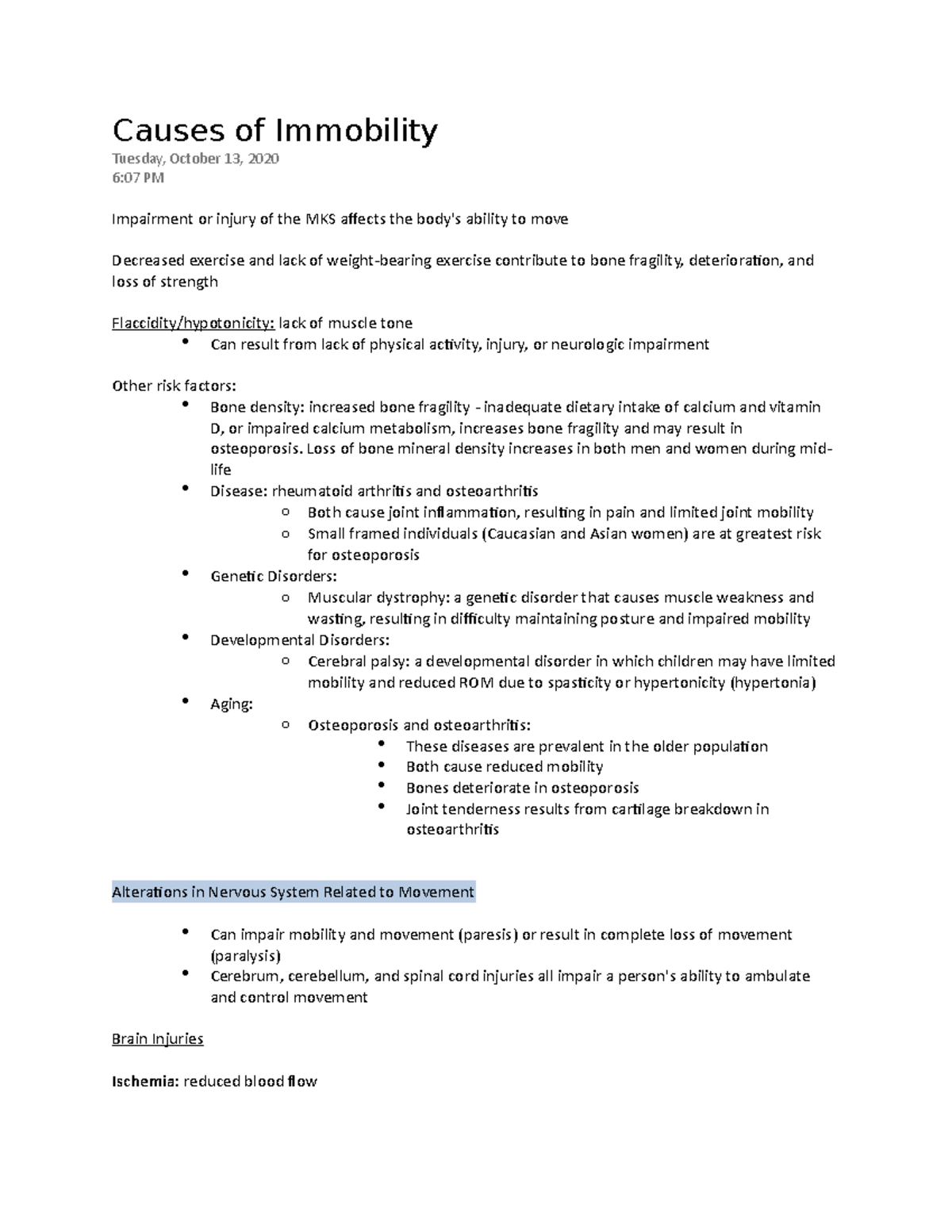Causes of Immobility - Causes of Immobility Tuesday, October 13, 2020 6 ...