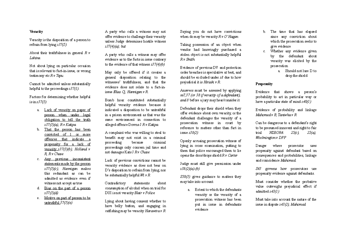 Evidence case chart - This was super useful in the final exam, provides ...