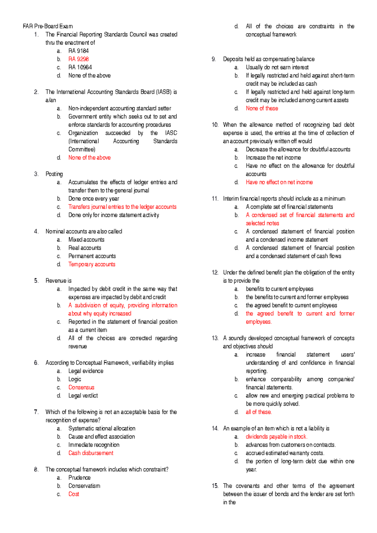 FAR Pre-Board Exam - FAR Pre-Board Exam - FAR Pre-Board Exam 1. The ...