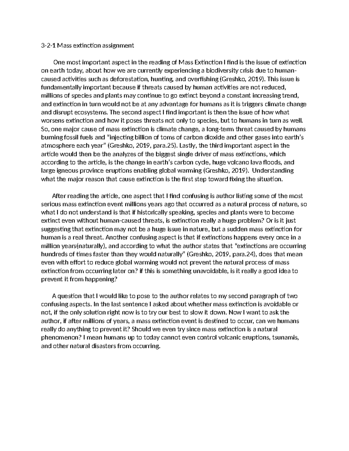 3-2-1 mass extinction - reflection thoughts for assignment - 3-2-1 Mass ...