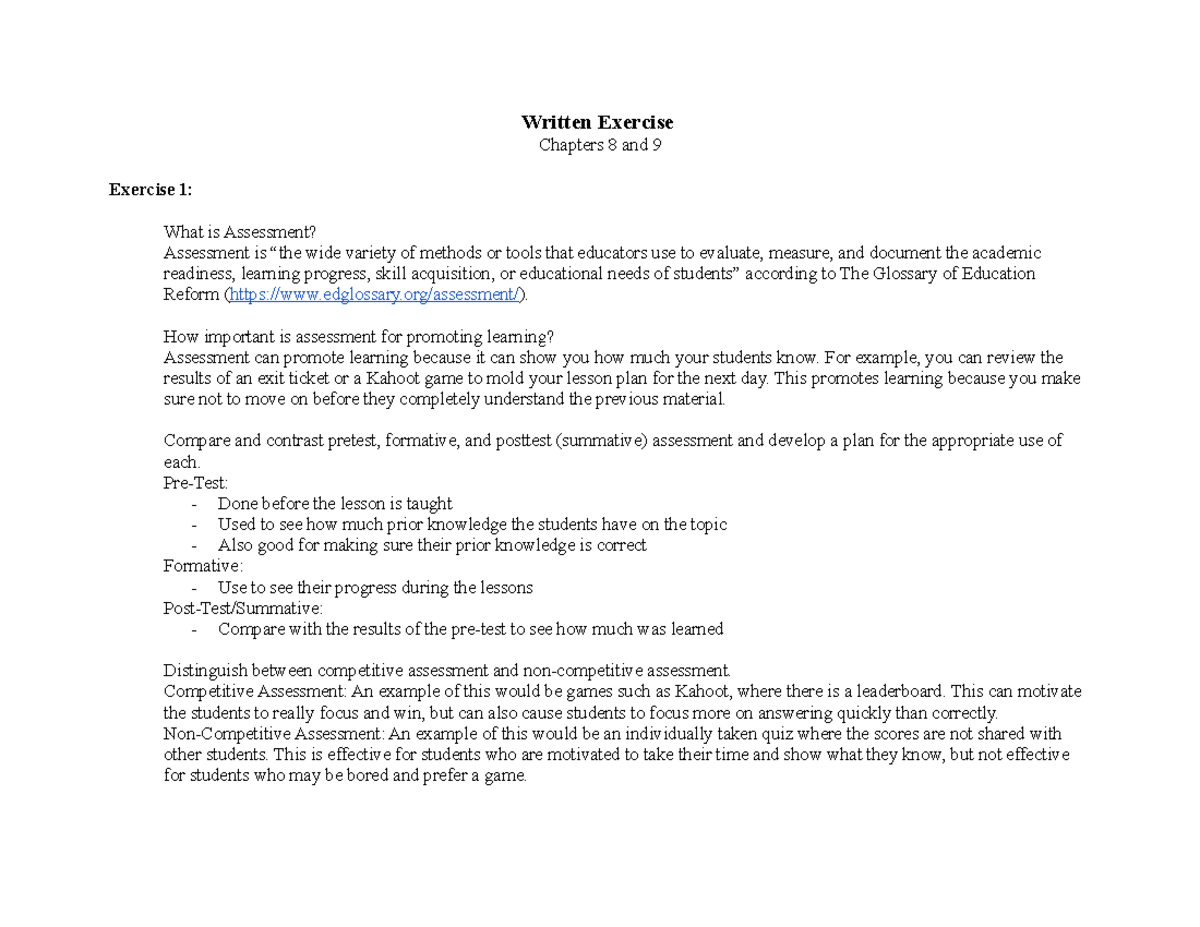 Assignment 2 Assessment 2 - Written Exercise Chapters 8 and 9 Exercise ...