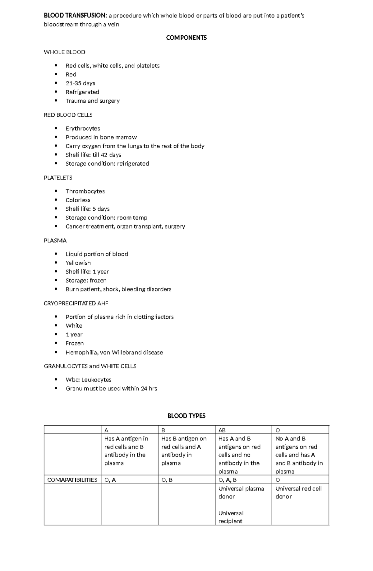 Blood Transfusion - BLOOD TRANSFUSION: a procedure which whole blood or ...