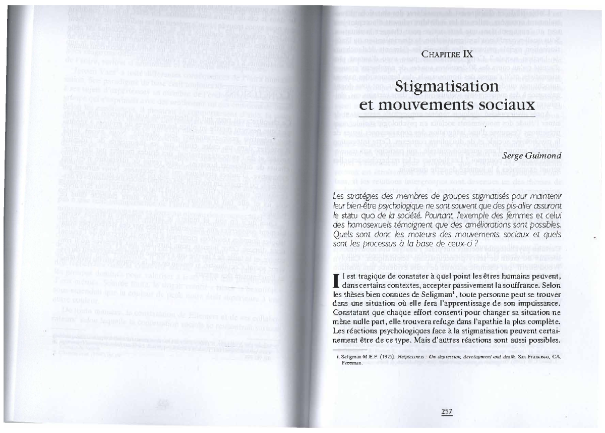 Guimond (2003 ) - Stigmatisation et mouvements sociaux - Chapitre IX ...