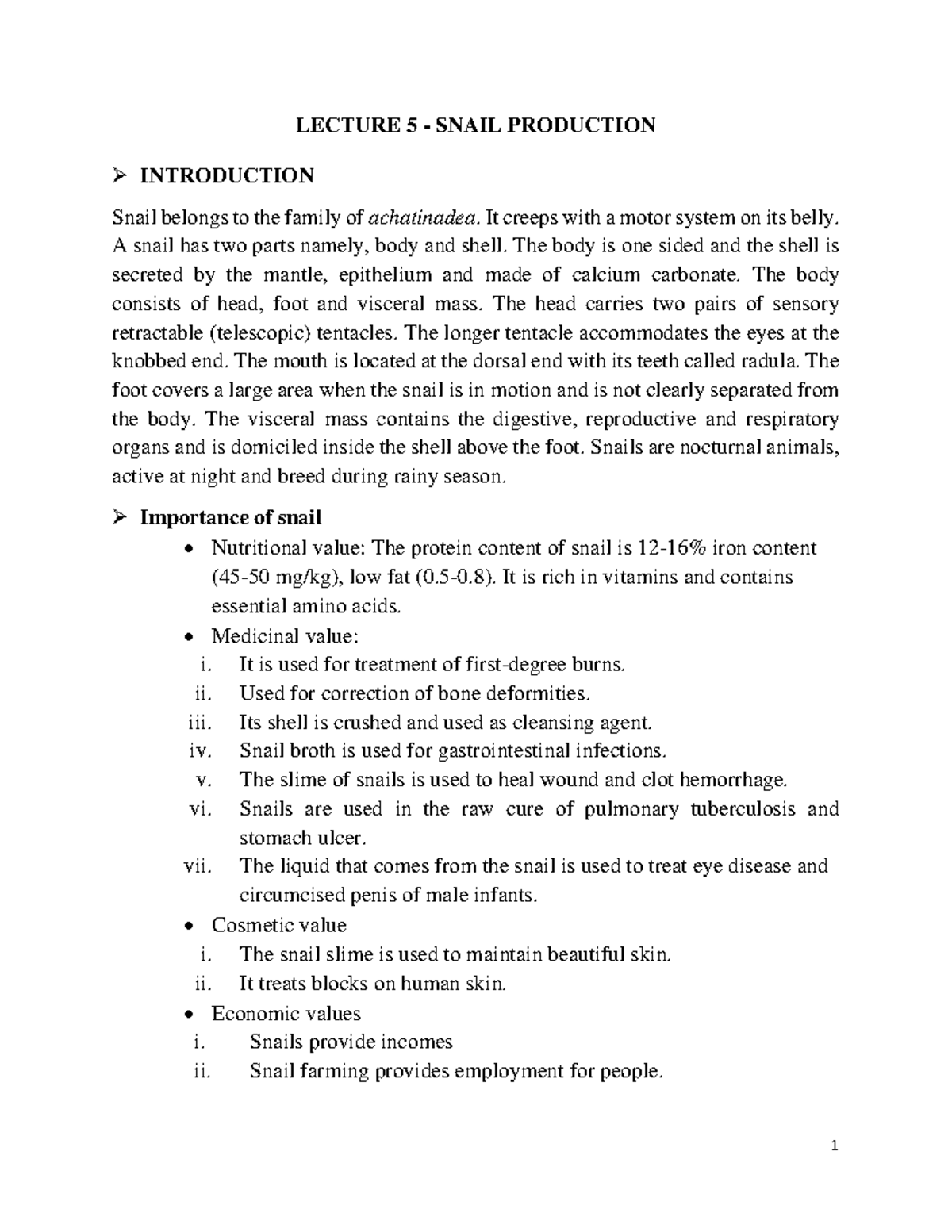 Snail Production.JUNE 2020 - LECTURE 5 - SNAIL PRODUCTION INTRODUCTION ...