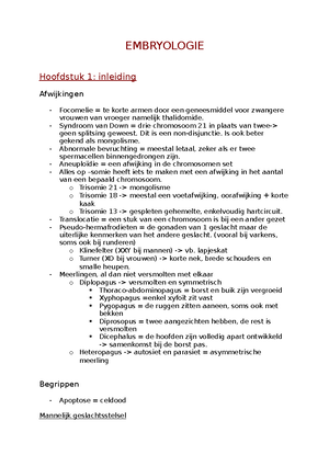 Kort overzicht afwijkingen Embryologie - Afwijkingen Embryologie ...