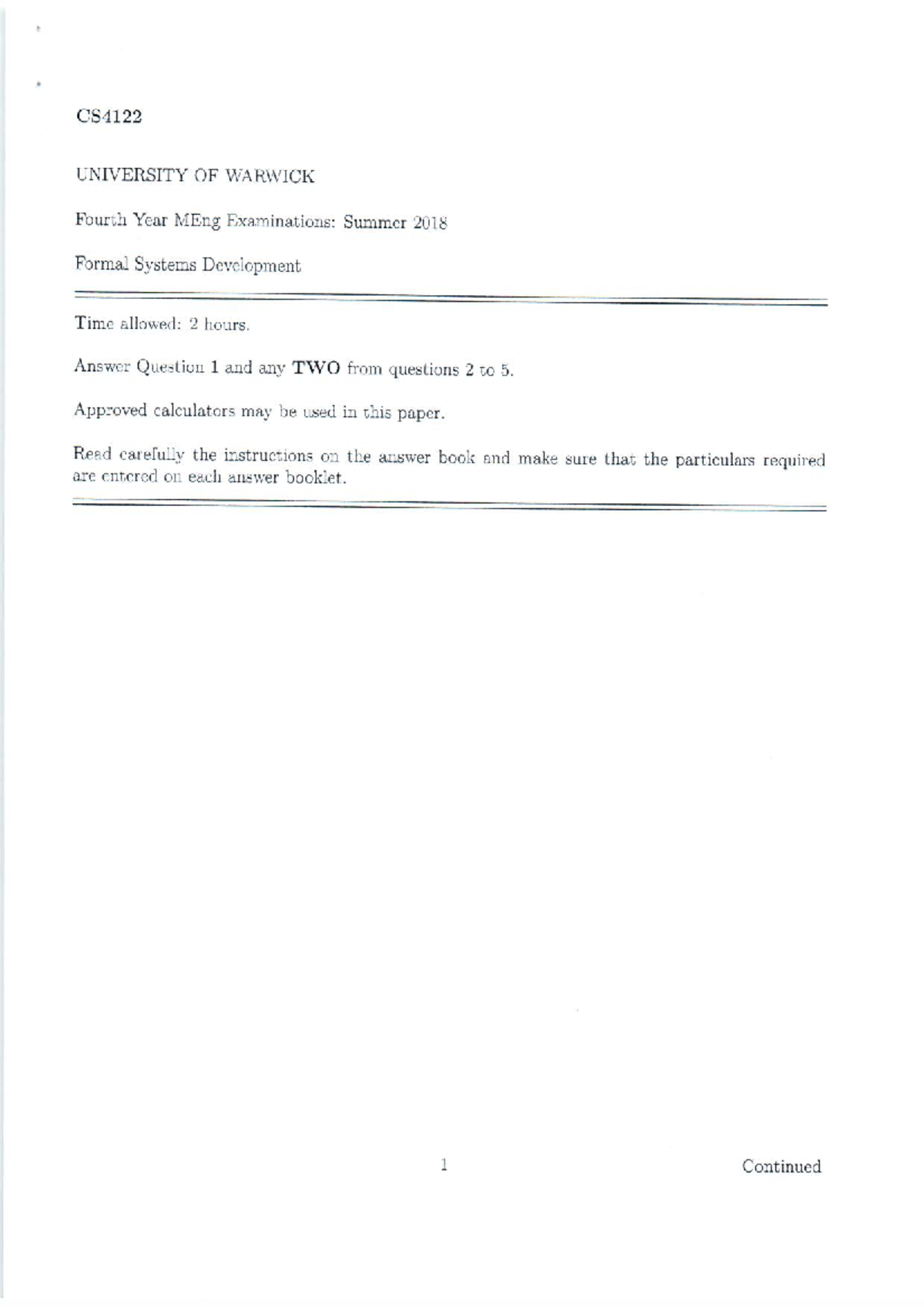 CS412 Formal Systems Development: Practice Paper - CS412 - Studocu