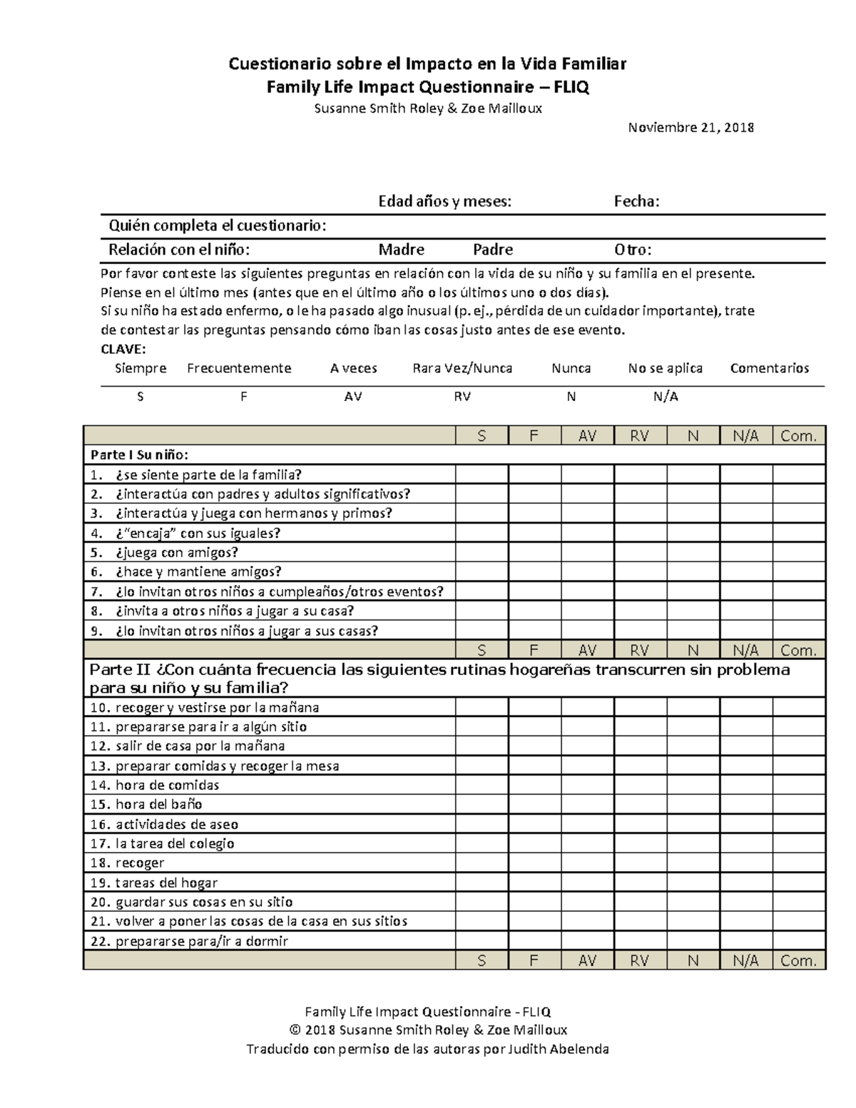 Family Life Impact Questionnaire Spanish Dec 18 - Cuestionario sobre el ...