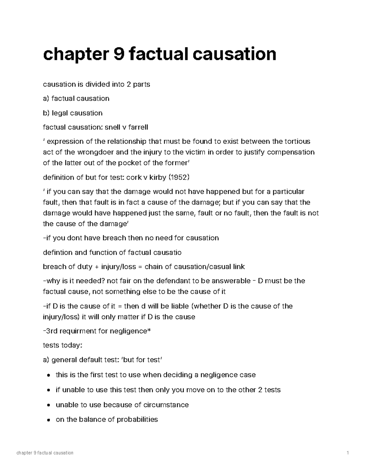 Chapter 9 Factual causation - chapter 9 factual causation causation is ...