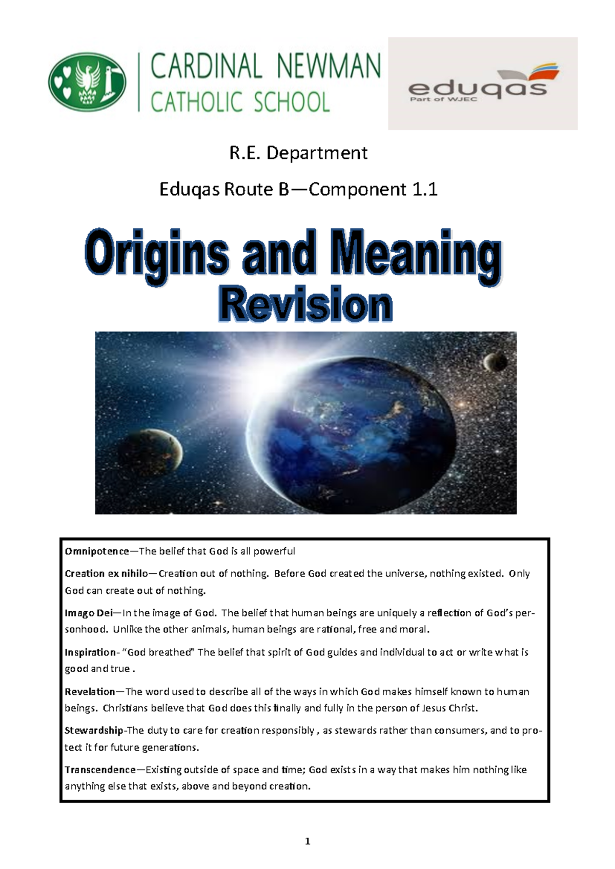 GCSE Component 1 origins and meanings revision guide - Omnipotence—The ...