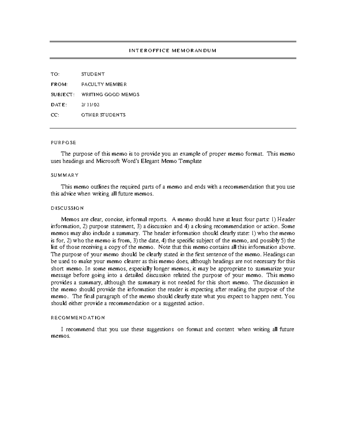 Inter Office Memo - Description - I N T E R O F F I C E M E M O R AN D ...