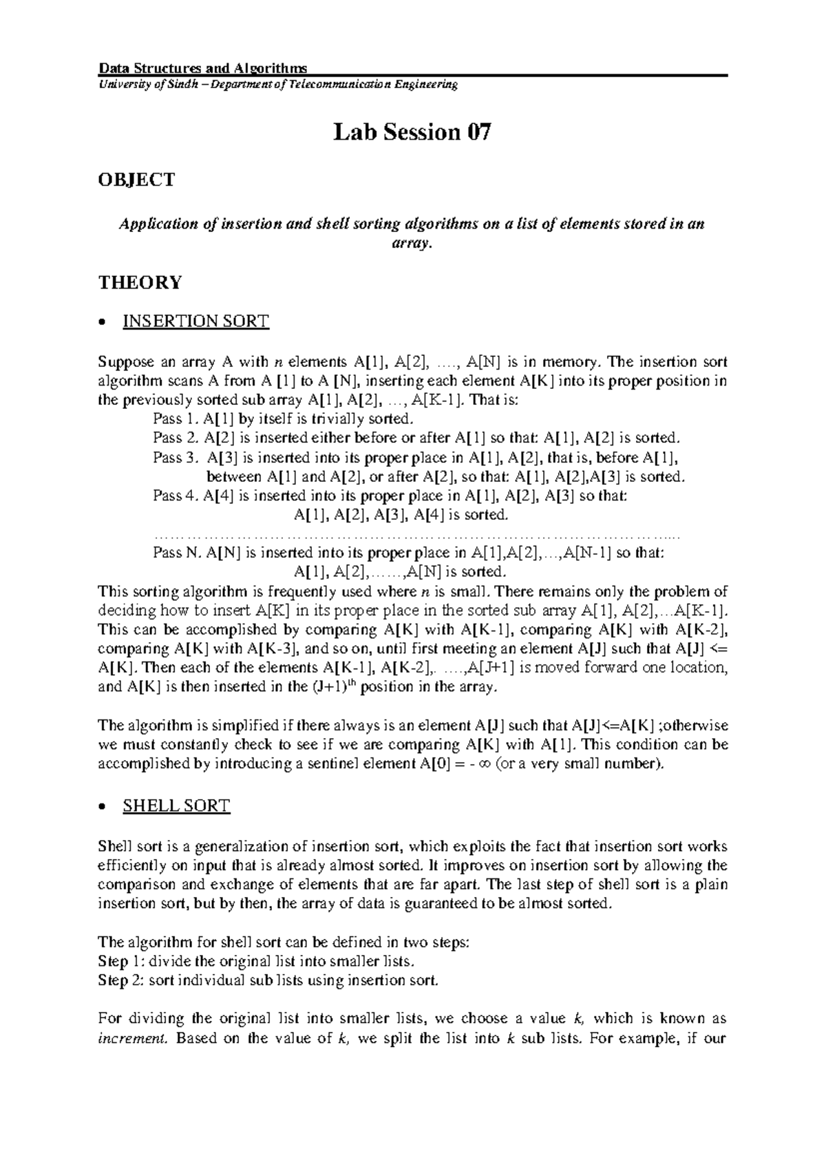 Lab-07 - lab - University of Sindh – Department of Telecommunication Engineering Lab Session 0 7 ...