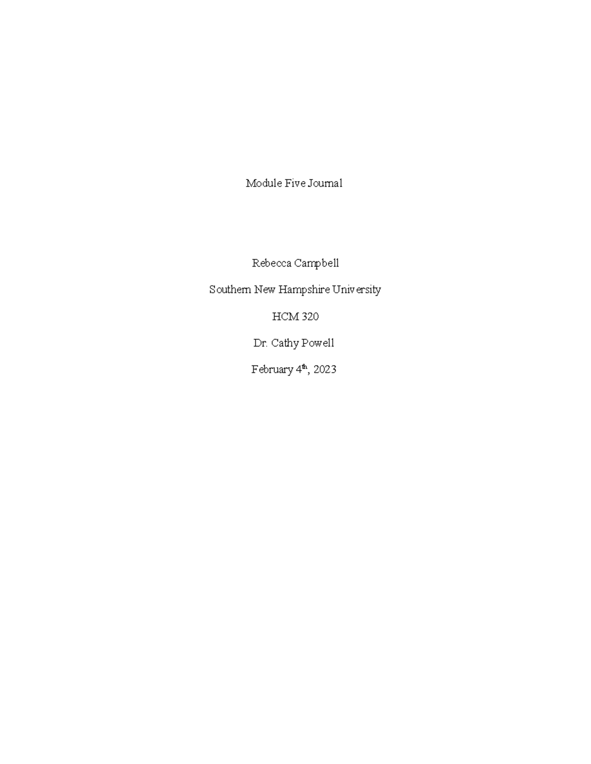 Module Five Journal - Module Five Journal Rebecca Campbell Southern New ...