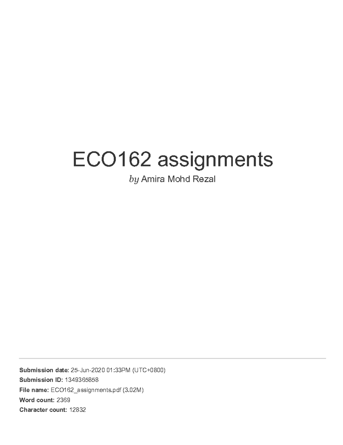 ECO162 assignments based on analysis country - ECO162 assignments by Amira Mohd Rezal Submission ...