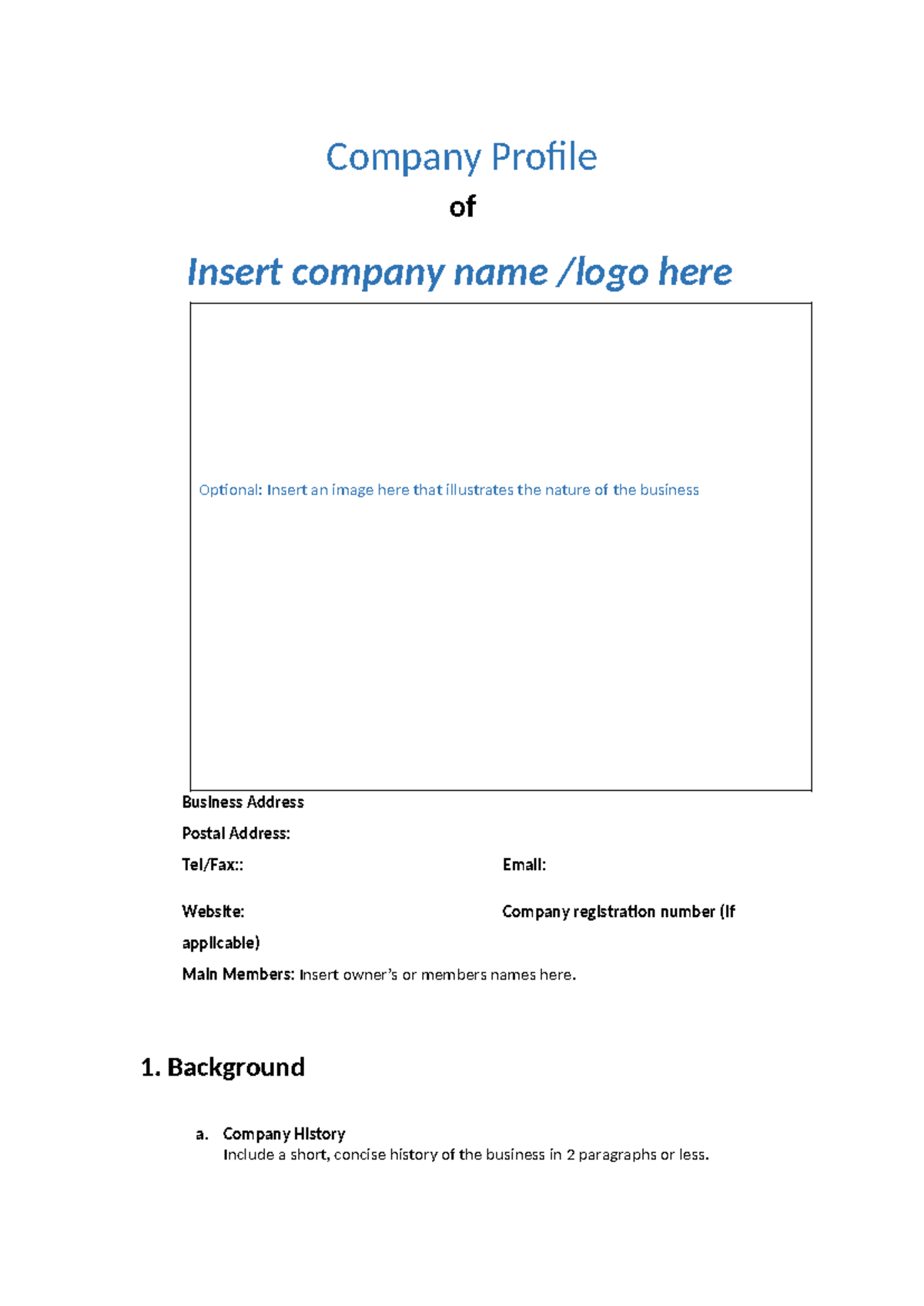 Company Profile Template - Company Profile of Insert company name /logo ...