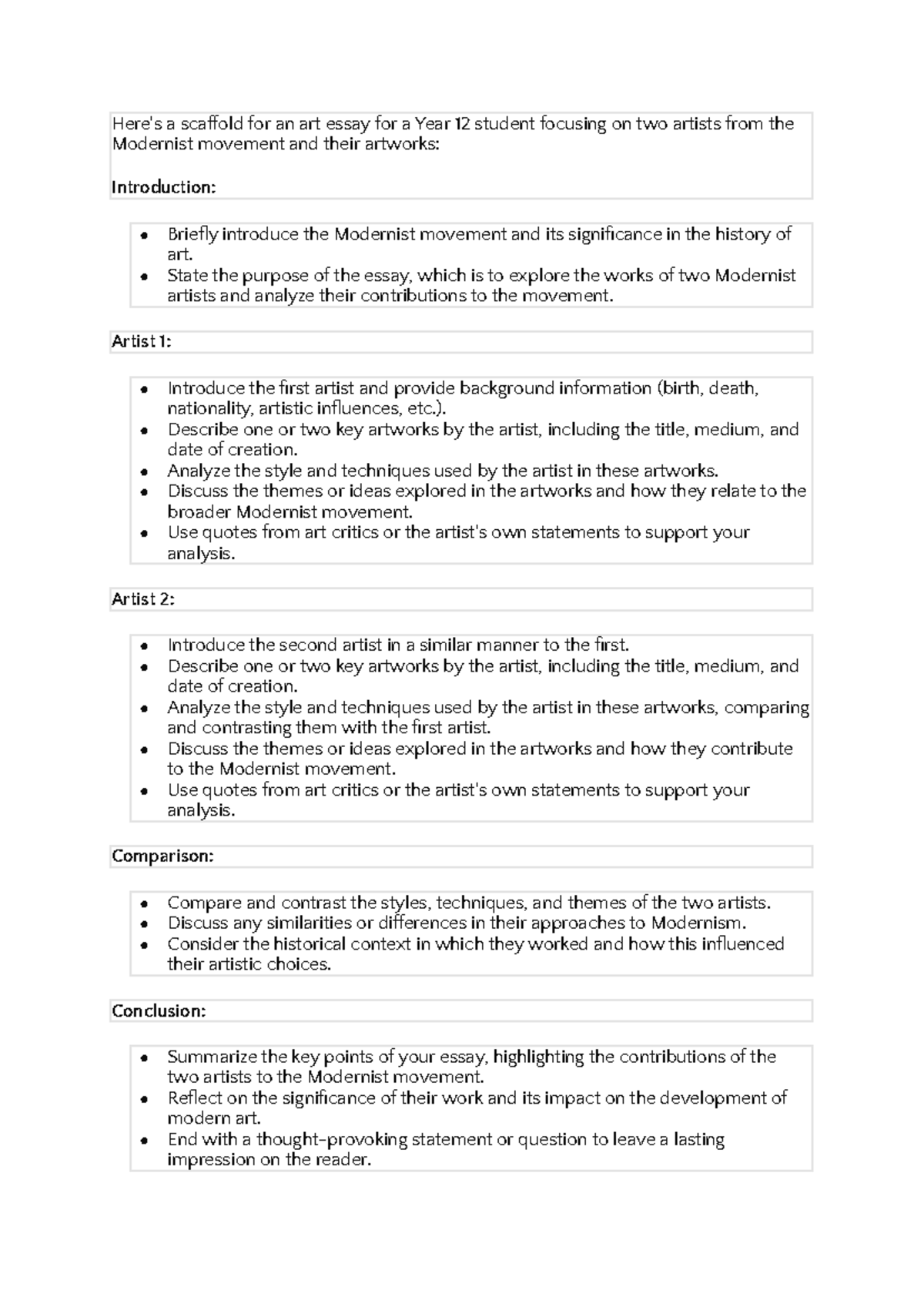 Scaffold Visual Art - Here's a scaffold for an art essay for a Year 12 ...
