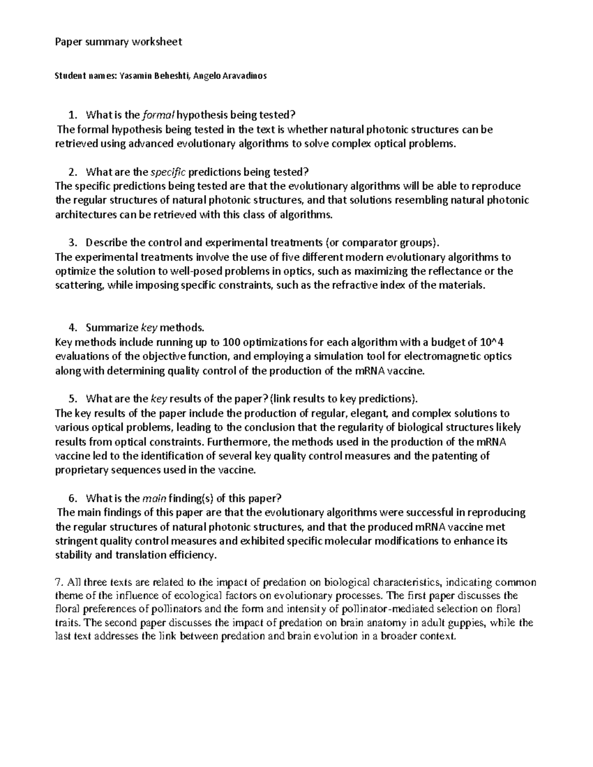 Tutorial Worksheet - Paper summary worksheet Student names: Yasamin ...